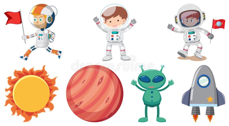 Set of Space Cartoon Characters and Objects Stock Vector - Illustration ...