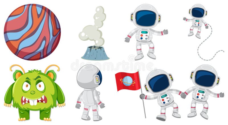 Set of Space Cartoon Characters and Objects Stock Vector - Illustration ...