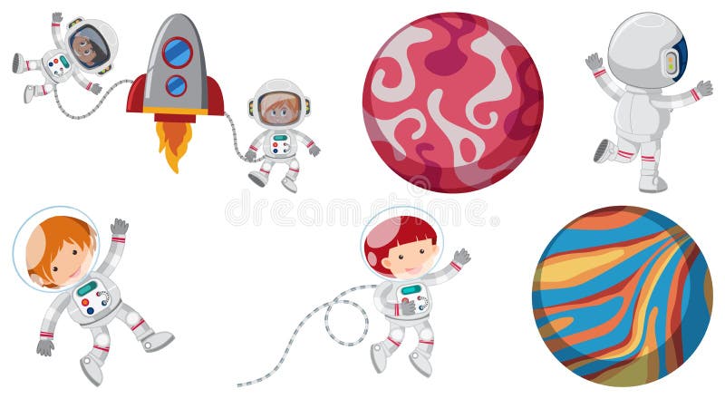 Set of Space Cartoon Characters and Objects Stock Vector - Illustration ...
