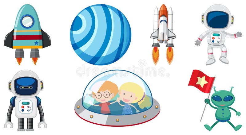 Set of Space Cartoon Characters and Objects Stock Vector - Illustration ...