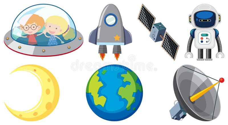 Set of Space Cartoon Characters and Objects Stock Vector - Illustration ...