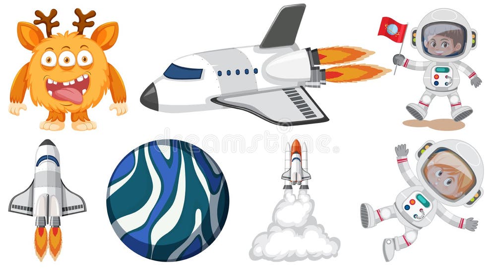 Set of Space Cartoon Characters and Objects Stock Vector - Illustration ...