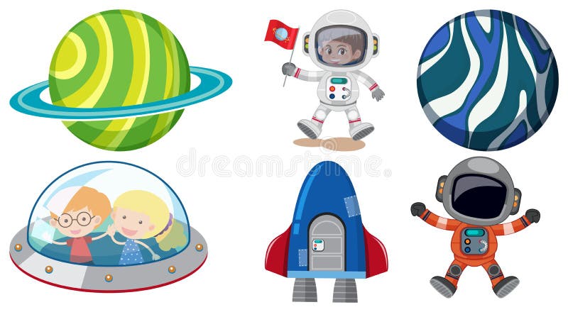 Set of Space Cartoon Characters and Objects Stock Vector - Illustration ...