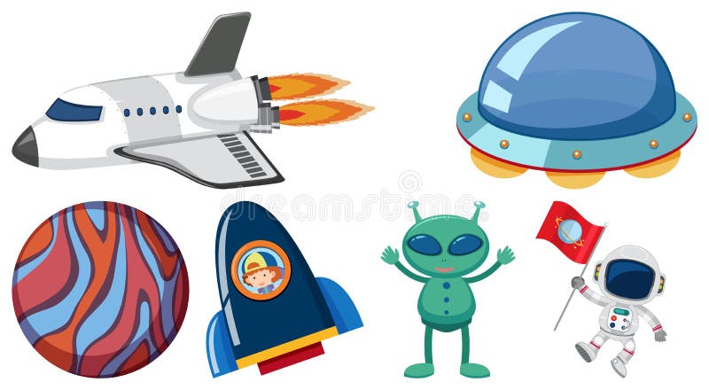 Set of Space Cartoon Characters and Objects Stock Vector - Illustration ...