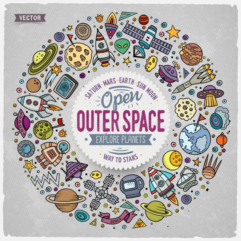 Space Cartoon Vector Doodle Designs Set. Stock Photo - Image of doodles ...