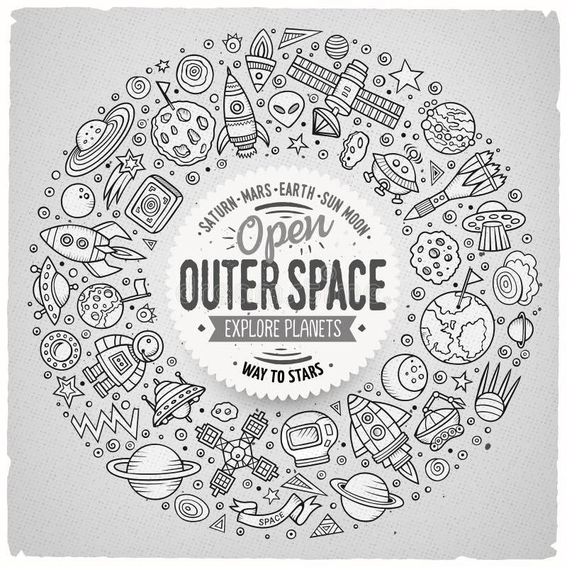 Set of Space Cartoon Doodle Objects, Symbols and Items Stock Vector ...