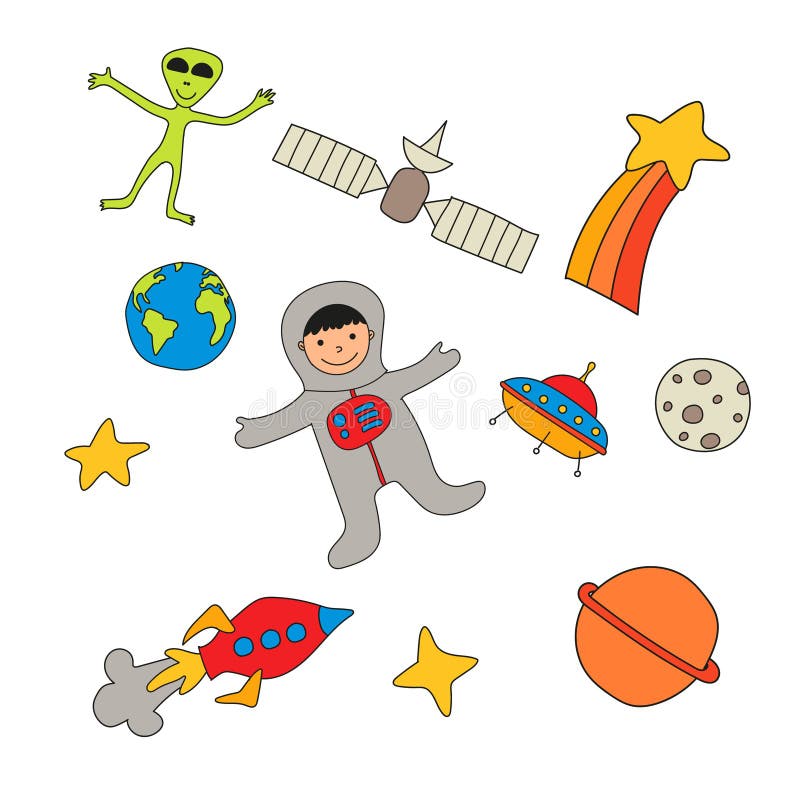 Set of Space Characters and Objects Stock Vector - Illustration of ...