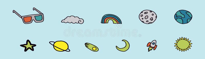 Set of Space, Eclipse Cartoon Icon Design Template with Various Models ...