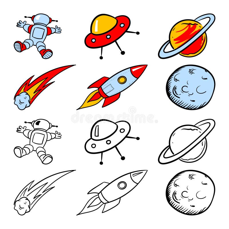 Set of Space Elements, Children S Drawing, Vector Stock Vector ...