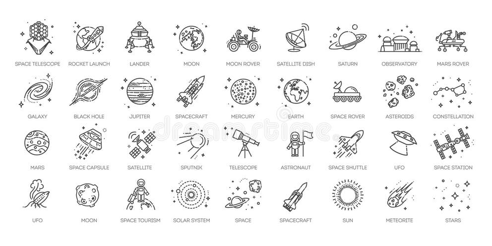 Set of Space Icon Vector Illustration in Outline Style Stock Vector ...