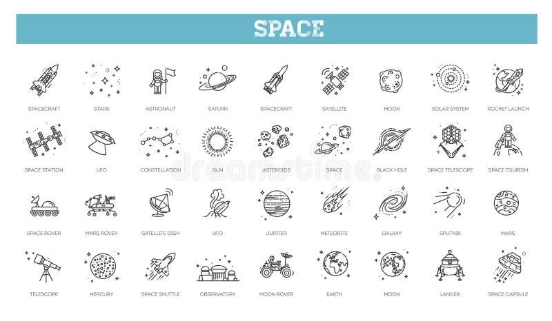 Space Exploration Icons Pack. Thin Line Icon Collection. Outline Web ...