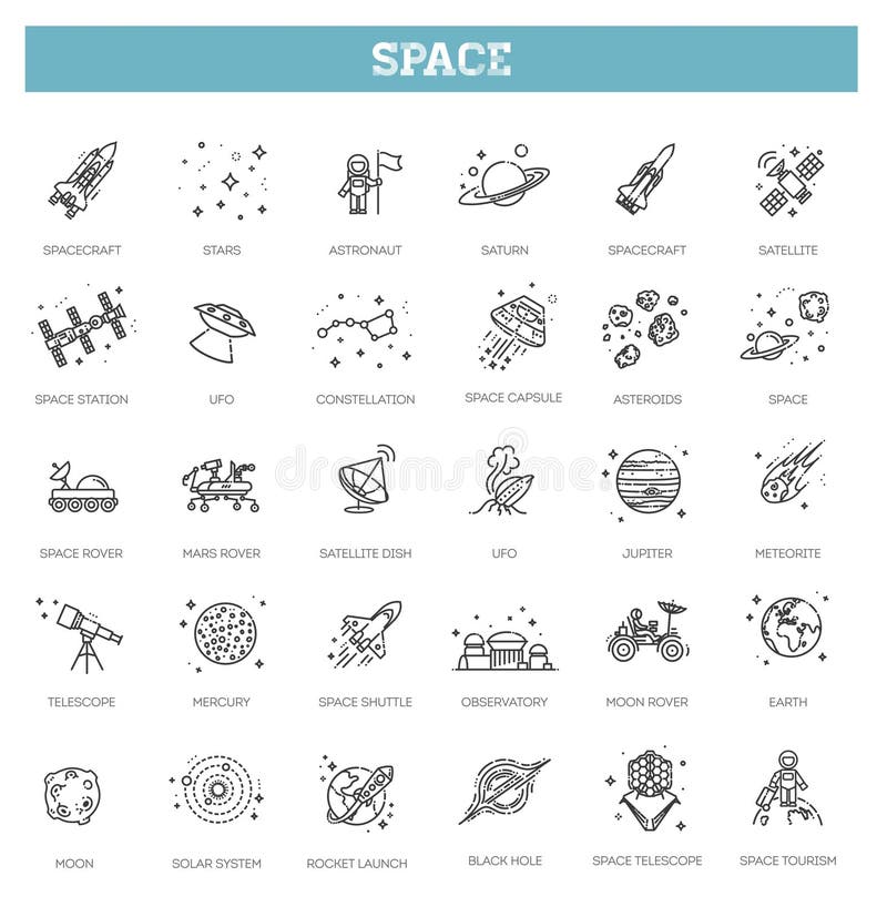 Set of Space Icon Vector Illustration in Outline Style Stock Vector ...