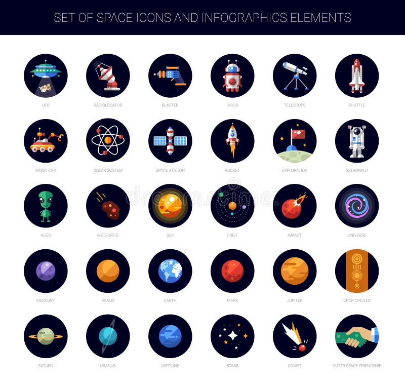 Set of Space Icons and Infographics Elements Stock Vector ...