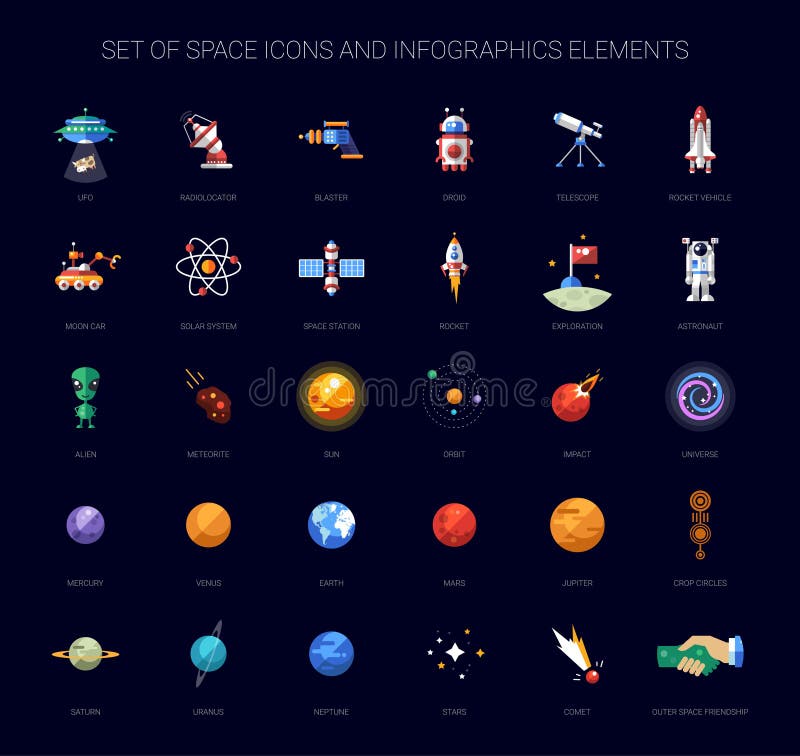 Set of Space Icons and Infographics Elements Stock Vector ...
