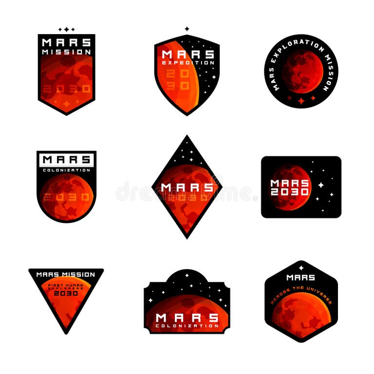 Set of Space Mission To Mars Vector Logos Stock Vector - Illustration ...