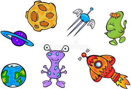 Set of Space Monsters, Planets and Rockets Stock Vector - Illustration ...