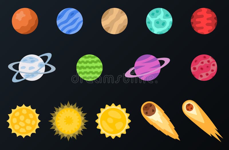 Set of Space Objects. Planets, Stars, Comet Stock Vector - Illustration ...