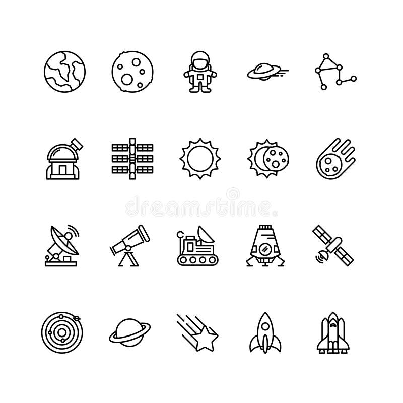 Space Outline Icon Set on White Background Stock Vector - Illustration ...
