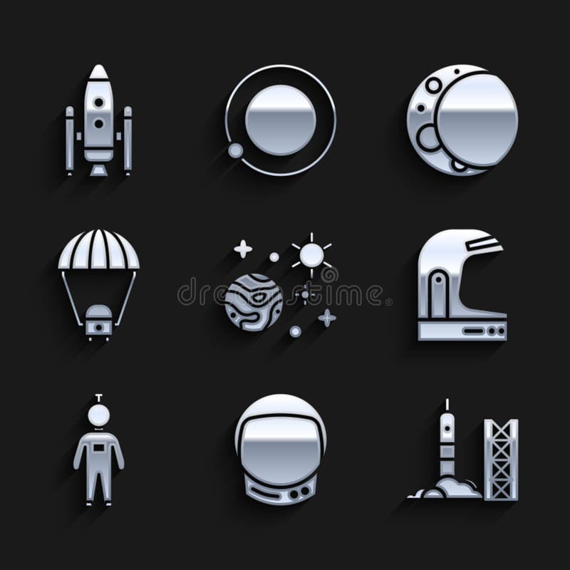 Set Space and Planet, Astronaut Helmet, Rocket Launch from the ...