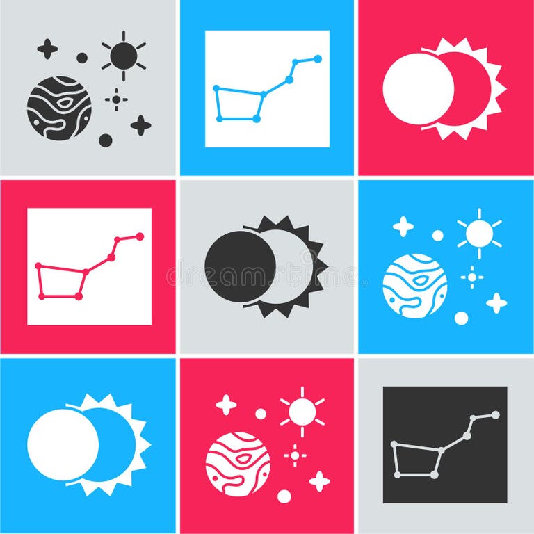 Set Space and Planet, Great Bear Constellation and Eclipse of the Sun ...