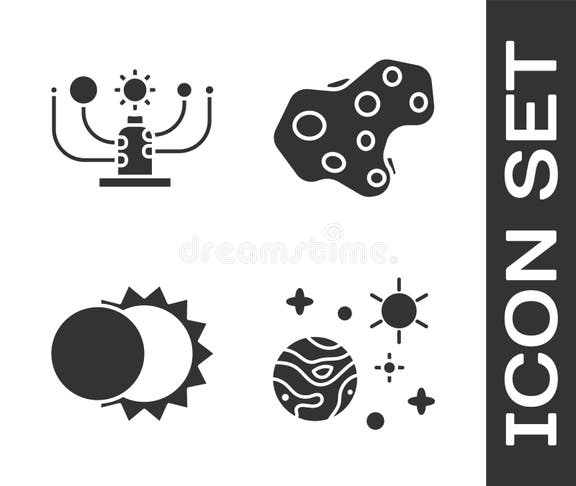 Set Space and Planet, Solar System, Eclipse of the Sun and Asteroid ...