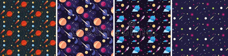Set of Space Seamless Patterns. Stock Vector - Illustration of rocket ...
