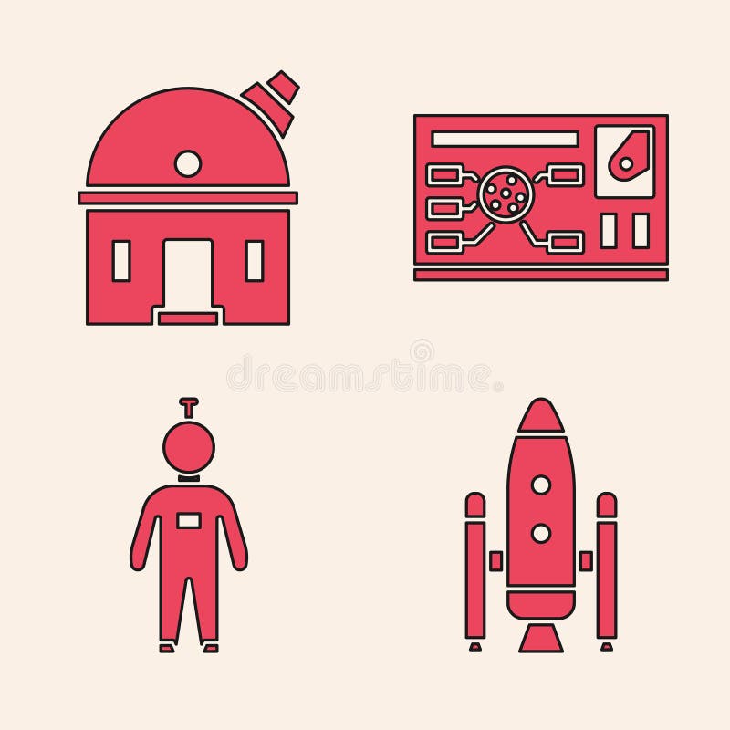 Set Space Shuttle and Rockets, Astronomical Observatory, Futuristic Hud ...