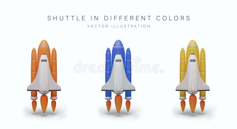Set of Space Shuttles of Different Colors. Isolated Vector Space ...