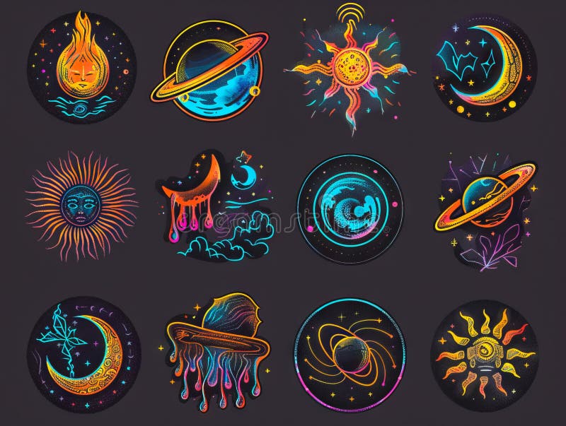 A Set of Space Themed Stickers Stock Photo - Image of circle, themed ...