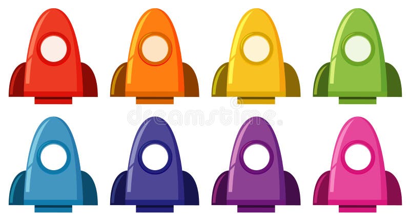 Set of Spaceships in Different Colors Stock Vector - Illustration of ...
