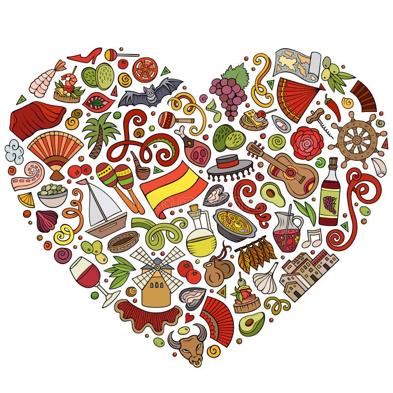 Set of Spain Cartoon Doodle Objects, Symbols and Items Stock ...