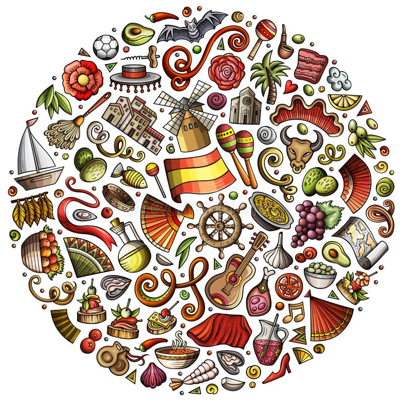 Set of Spain Cartoon Doodle Objects, Symbols and Items Stock ...