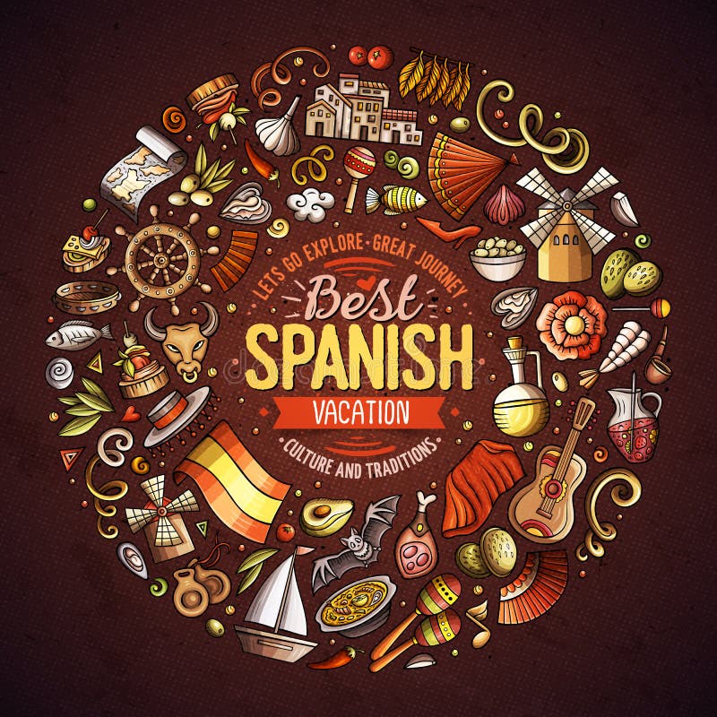 Set of Spain Cartoon Doodle Objects, Symbols and Items Stock Vector ...