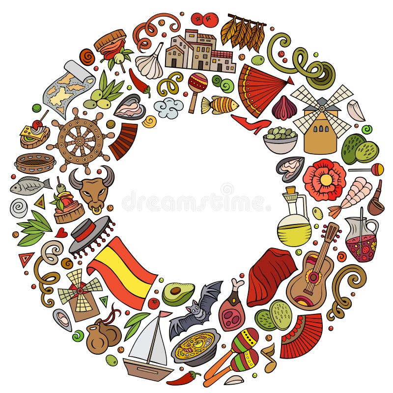 Set of Spain Cartoon Doodle Objects, Symbols and Items Stock ...