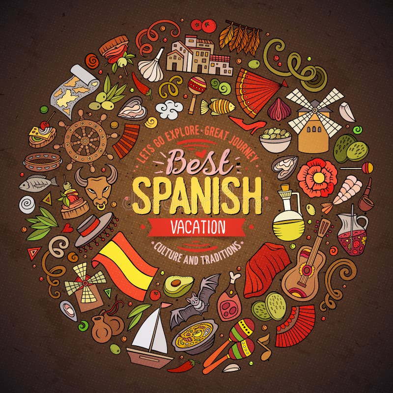 Set of Spain Cartoon Doodle Objects, Symbols and Items Stock Vector ...