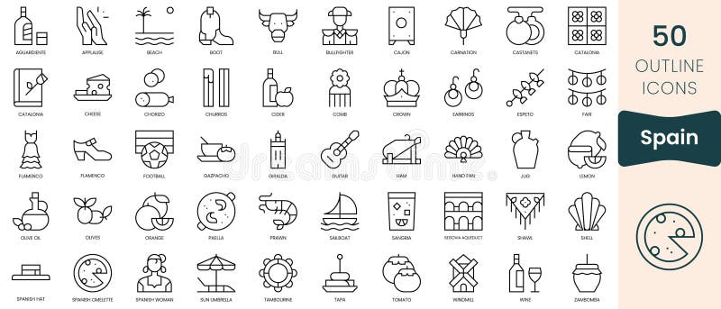 Set of Spain Icons. Thin Linear Style Icons Pack Stock Vector ...