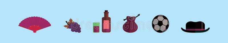 Set of Spanish Fan Cartoon Icon Design Template with Various Models ...