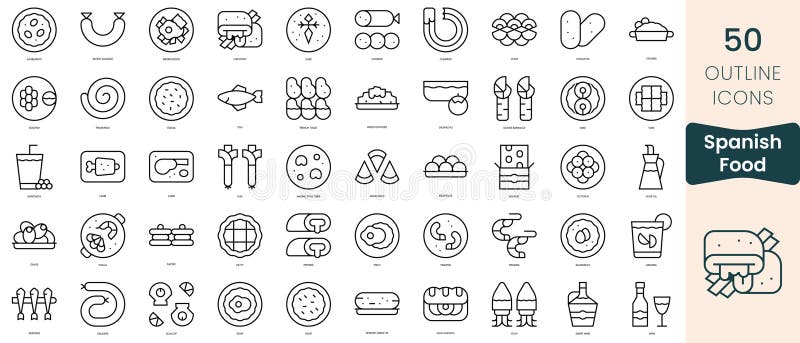 Set of Spanish Food Icons. Thin Linear Style Icons Pack Stock Vector ...