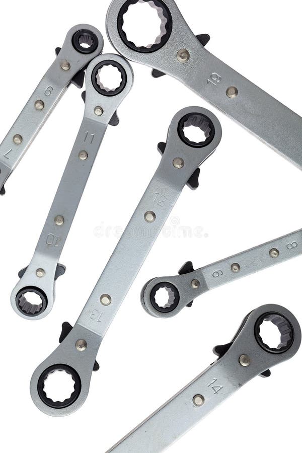 Set of Spanner Ratchet Wrench on White Background Stock Image - Image ...