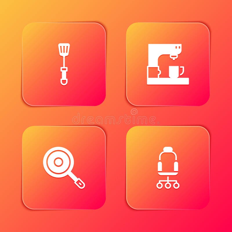 Set Spatula, Coffee Machine, Frying Pan and Office Chair Icon. Vector ...