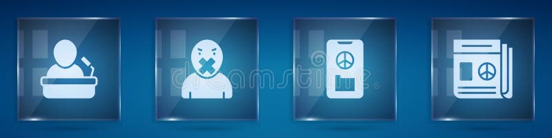 Set Speaker, Censor and Freedom of Speech, Peace and News. Square Glass ...