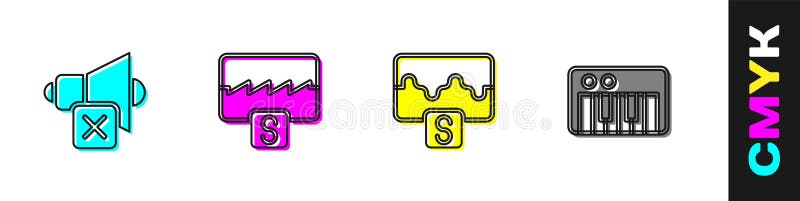 Set Speaker Mute, Music Wave Equalizer, and Synthesizer Icon. Vector ...