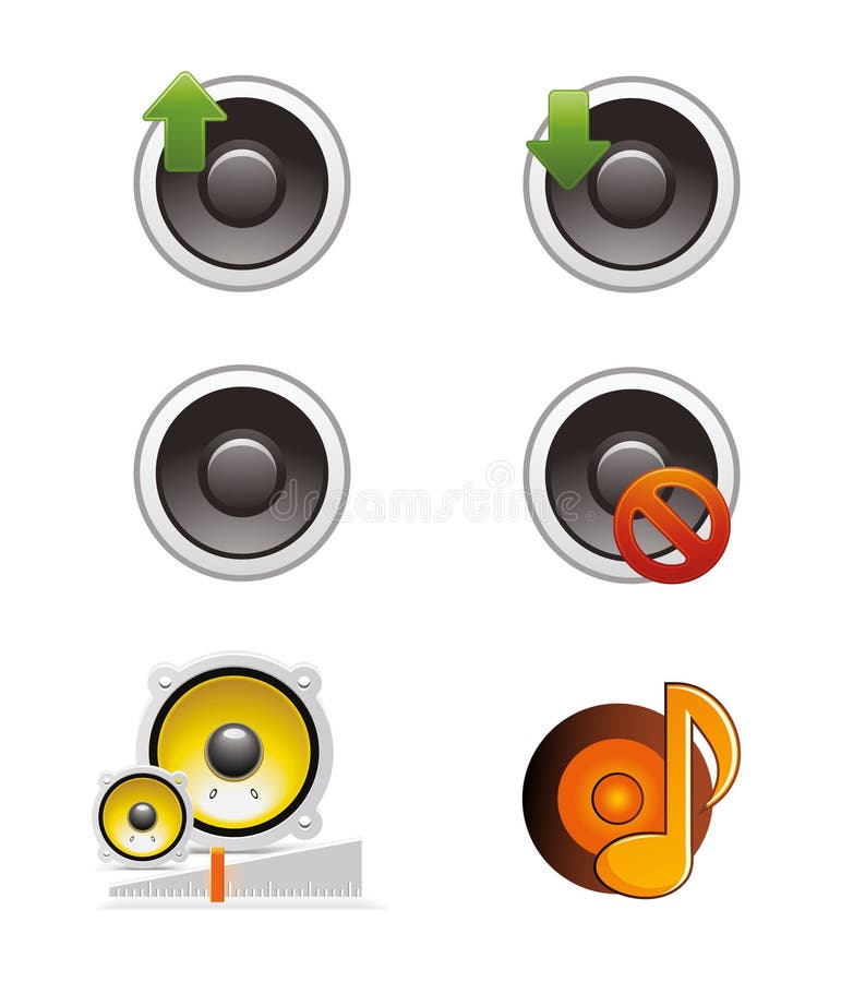 Set of Speaker and Volume Icons Stock Illustration - Illustration of ...