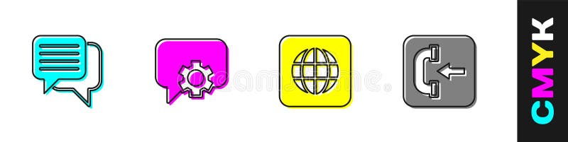 Set Speech Bubble Chat, Telephone 24 Hours Support, Worldwide and ...