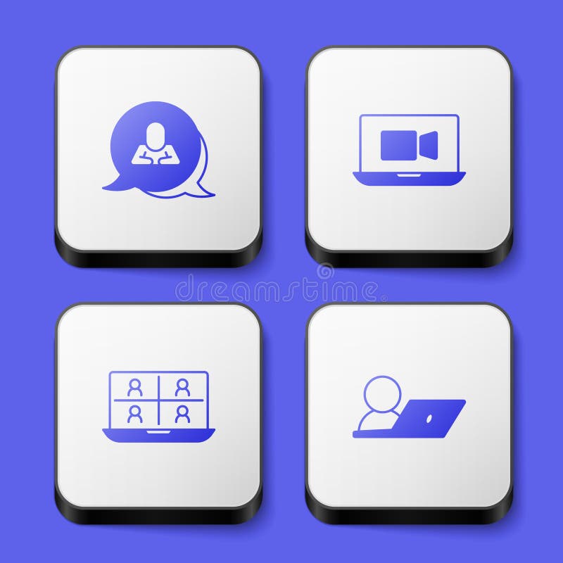 Set Speech Bubble Chat, Video Conference, and Icon. White Square Button ...