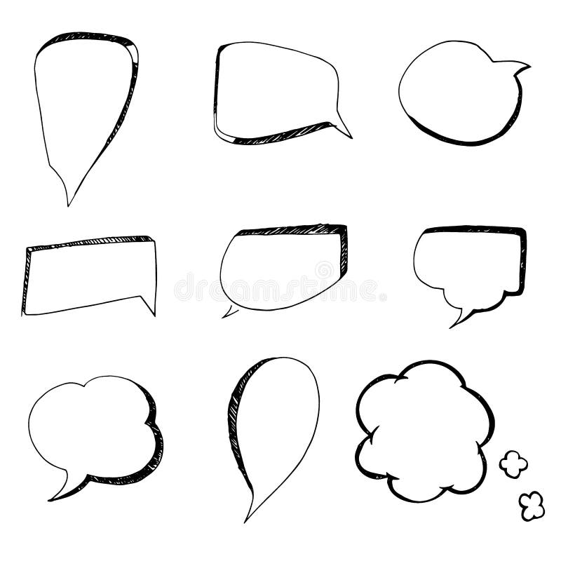 Set of Speech Bubble Doodle Drawn in Black Outline Vector Stock Vector ...