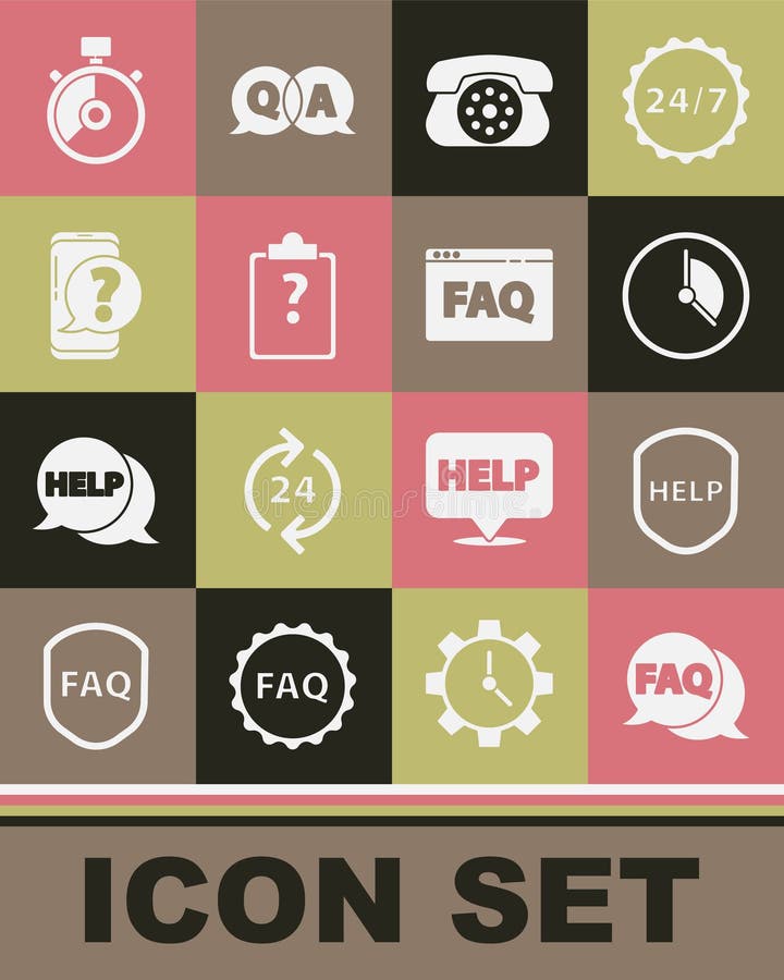 Set Speech Bubble with FAQ, Shield Text Help, Time Management ...