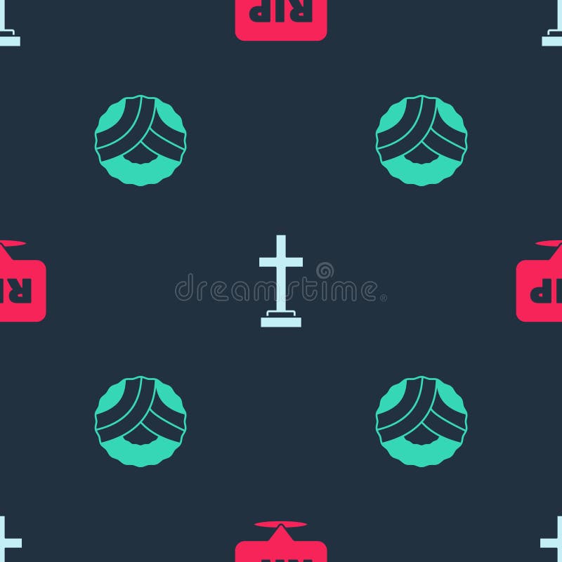 Set Speech Bubble Rip Death, Grave with Cross and Memorial Wreath on ...