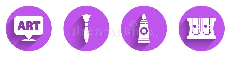 Set Speech Bubble with Text Art, Paint Brush, Tube with Paint Palette ...