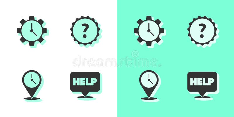 Set Speech Bubble with Text Help, Time Management, Location Clock and ...